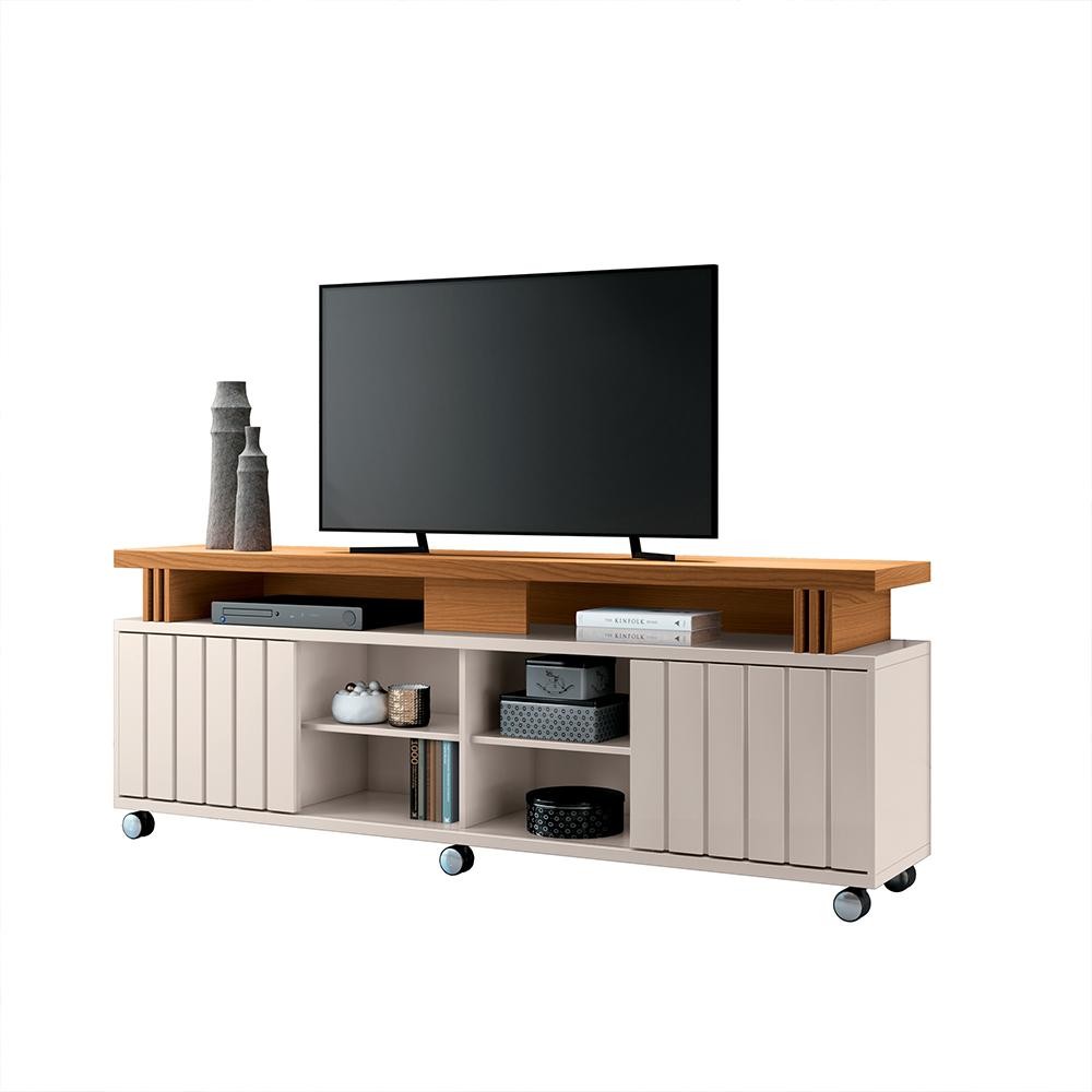 Bancada Decorativa Briz 1.3 Porta Deslizante TV até 70 Pol Off White ...