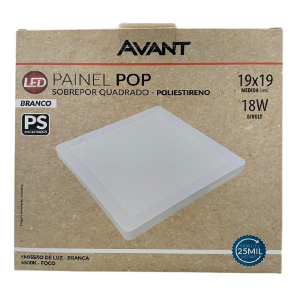 Painel Led Pop Quadrado Sobrepor Slim 18w 6500k Bivolt Avant | Shopee Brasil