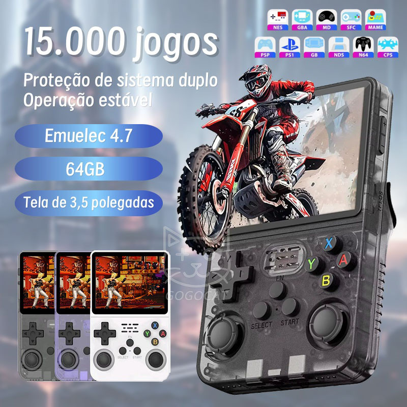 console De Jogos Portátil Retrô R36S , Pré-Instalado Com 15.000 , 64 Gb ...