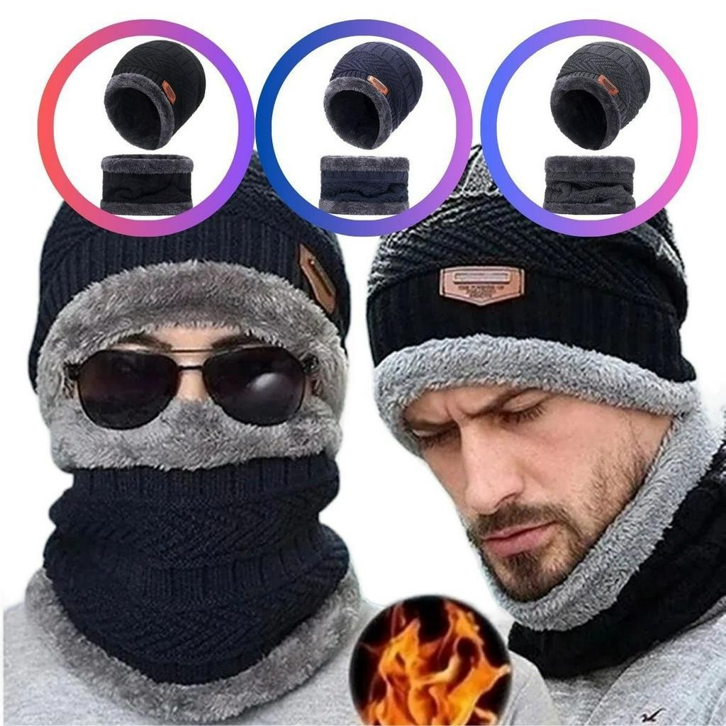Touca de Inverno Com Gola Cachecol Forrada Pelúcia Unissex Envio Rápido ...