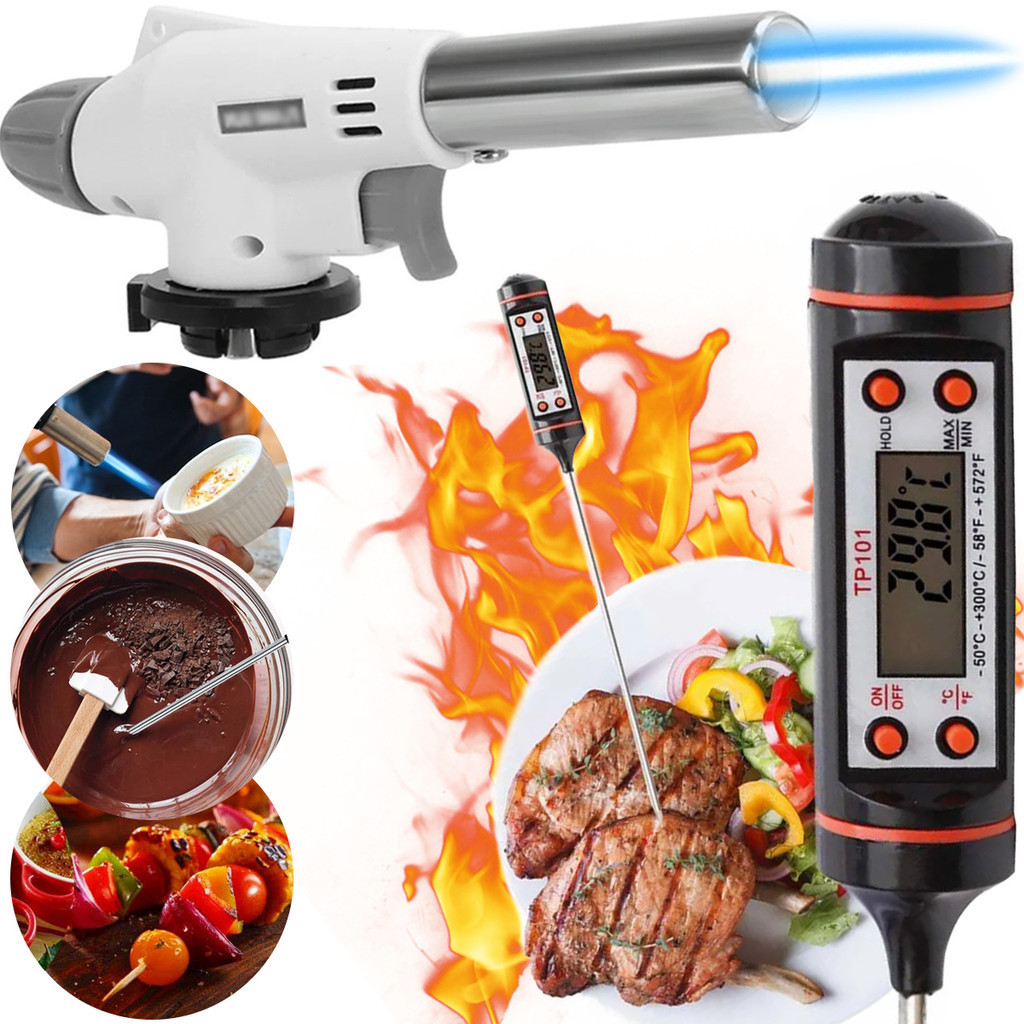Kit Maçarico + Termômetro Culinário Para Cozinha e Confeitaria + 1 ...