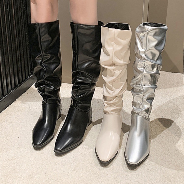 Botas prateadas, pernas grossas femininas, outono e inverno, grande ...