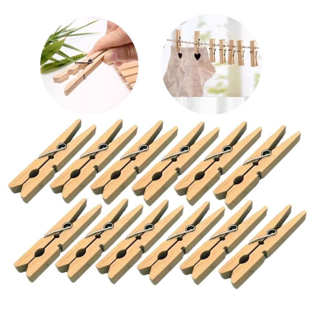 kit 100 Prendedor de Roupa Madeira Pregador Varal Reforcado | Shopee Brasil