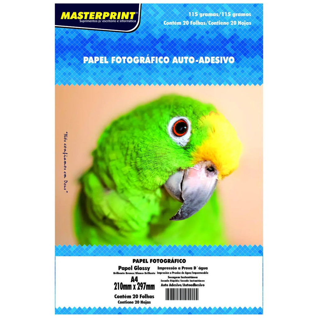 Papel Fotográfico Glossy Adesivo A4 115g c/20fls Masterprint | Shopee ...