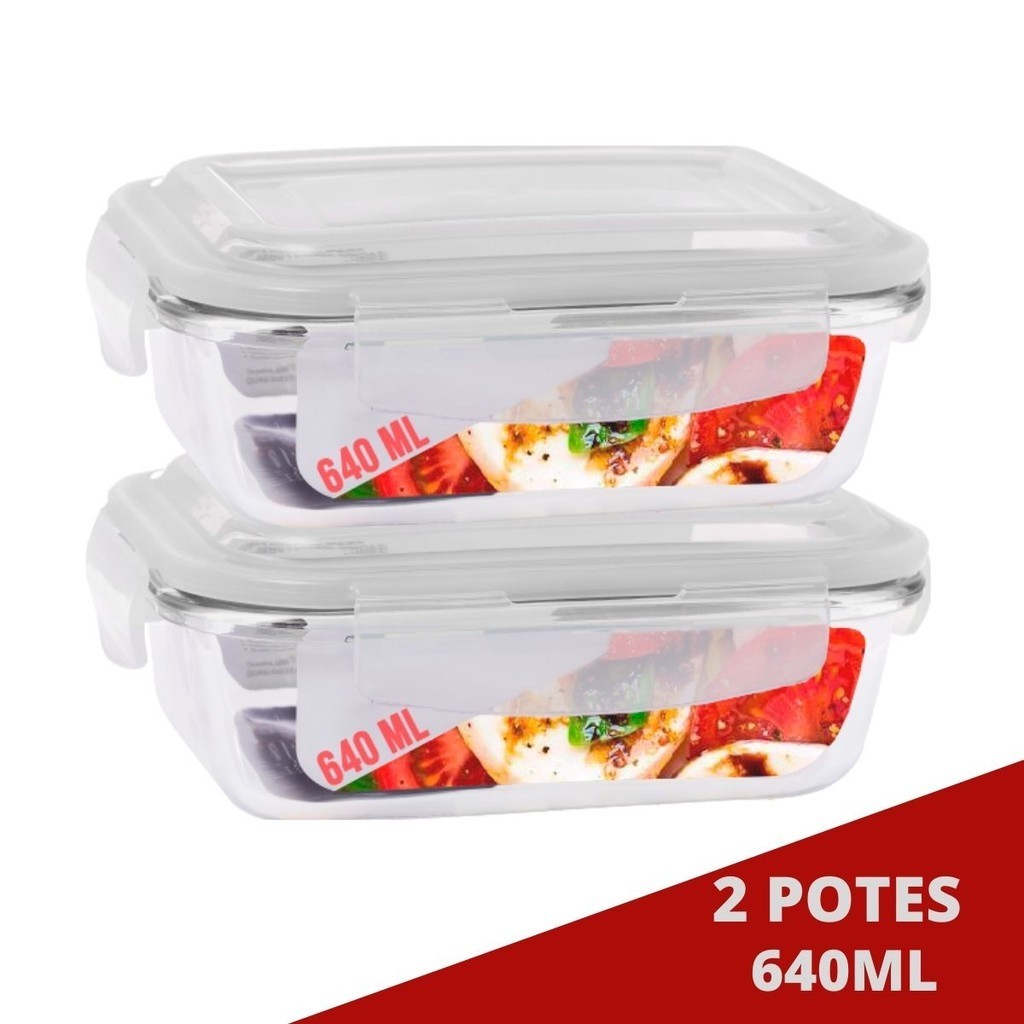 Kit 2 Pote Tampa Hermetica Retangular Vidro 640ml Multiuso | Shopee Brasil