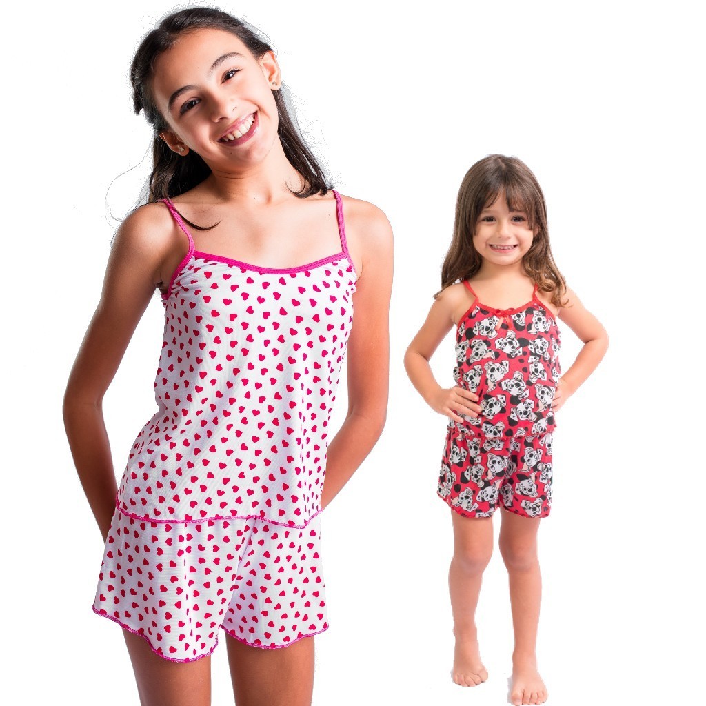 Conjunto Infantil Baby Doll Short Doll Estampado Sem Bojo Pijama ...