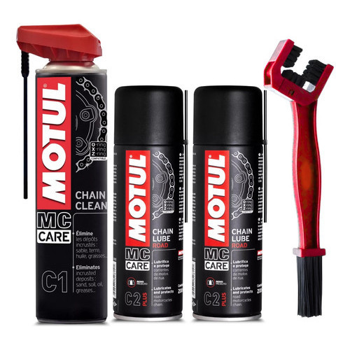 KIT MOTUL MC CARE C1 CHAIN CLEAN 400ML + 2 UN C2+ PLUS + ESCOVA ...
