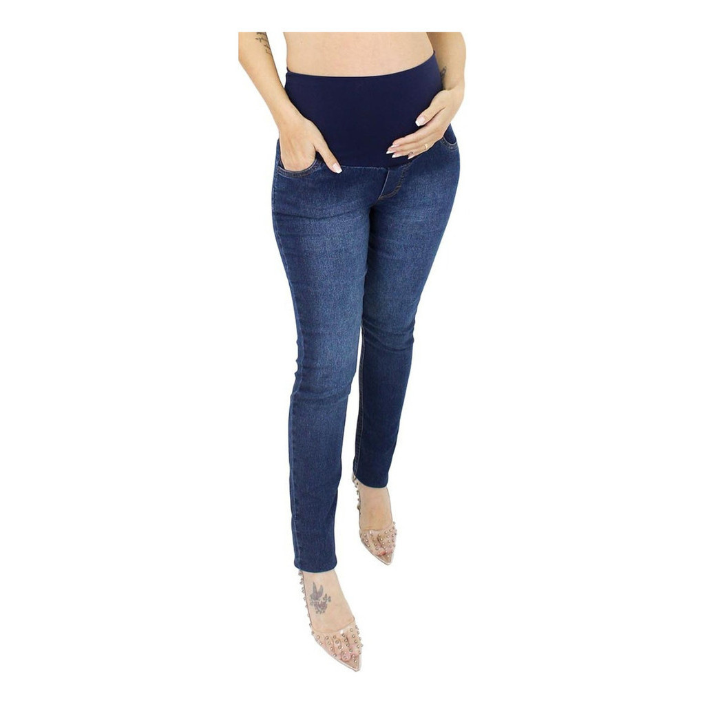 Calça Gestante Jeans Com Cós De Suplex Confortável | Shopee Brasil