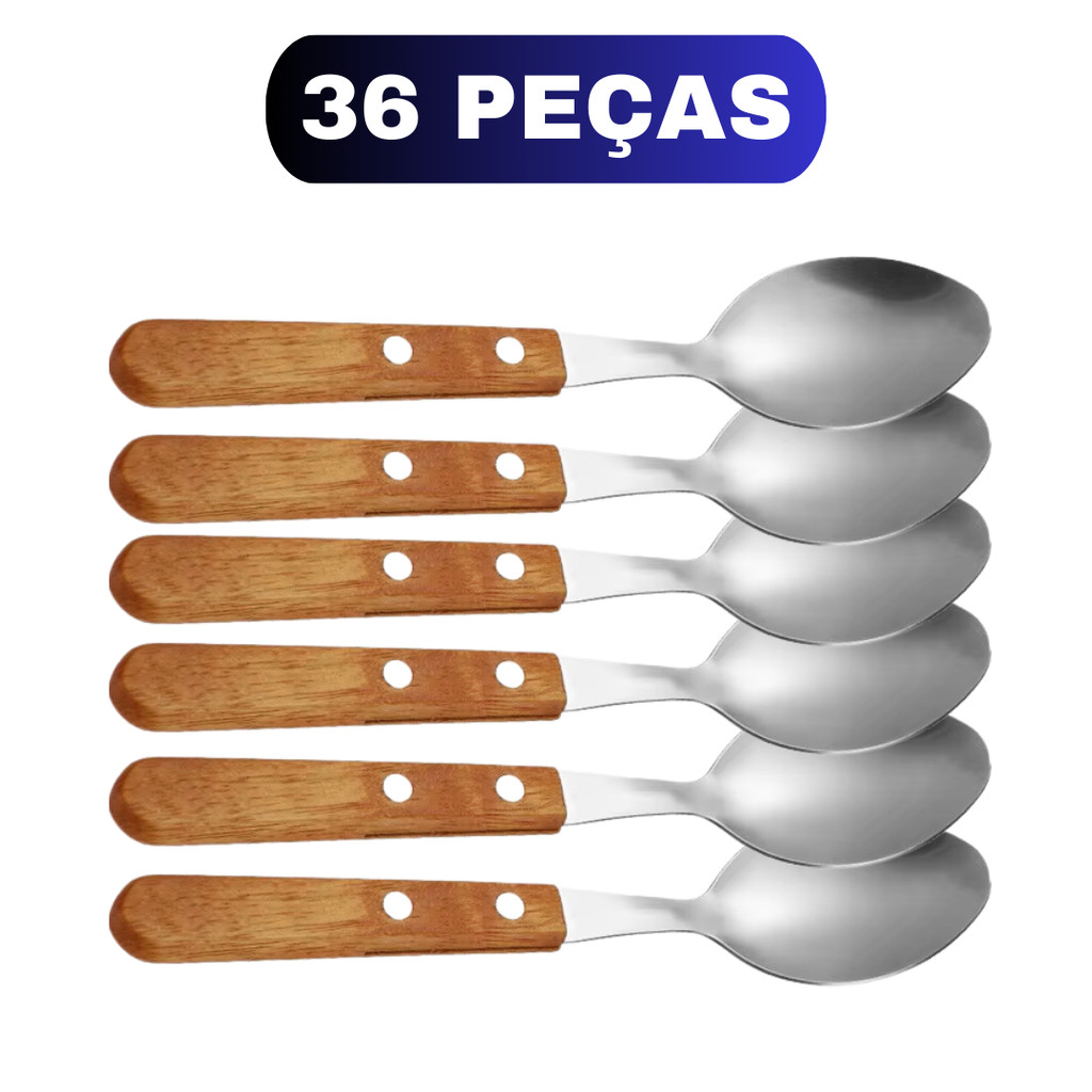 Colher Cabo de Madeira Aço Inox de Mesa Wood | Shopee Brasil
