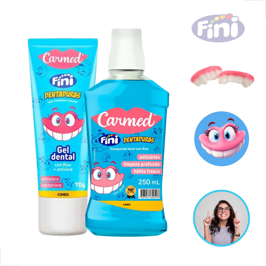 Kit Pasta De Dente + Enxaguante Bucal Carmed Fini Dentaduras | Shopee ...