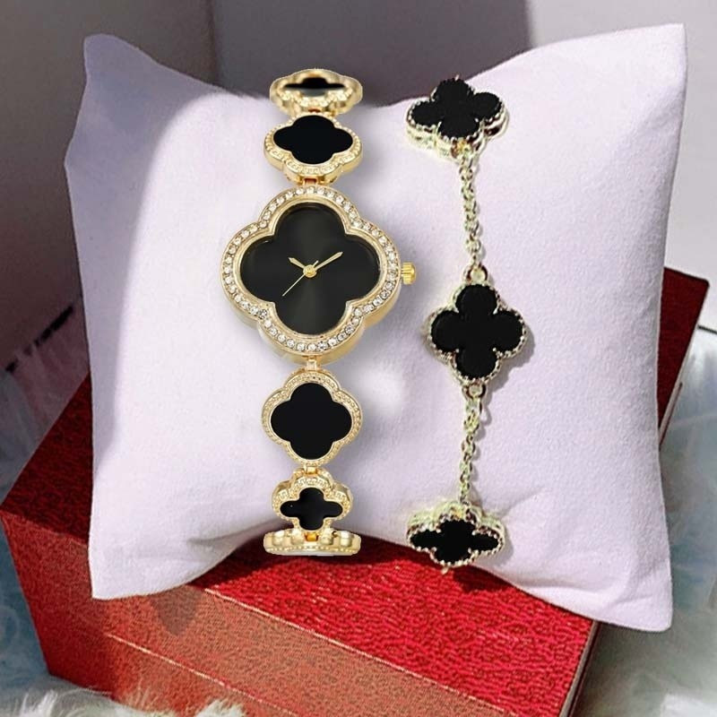 Pulseira de Quartzo e Trevo com Diamante Relógio de Quatro Folhas VJDI ...