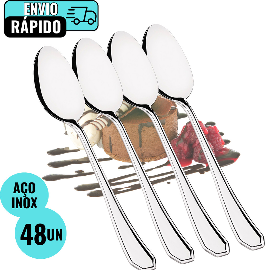 Kit Talher De Sobremesa 48 Colheres Aço Inox Para Doces Bolos ...