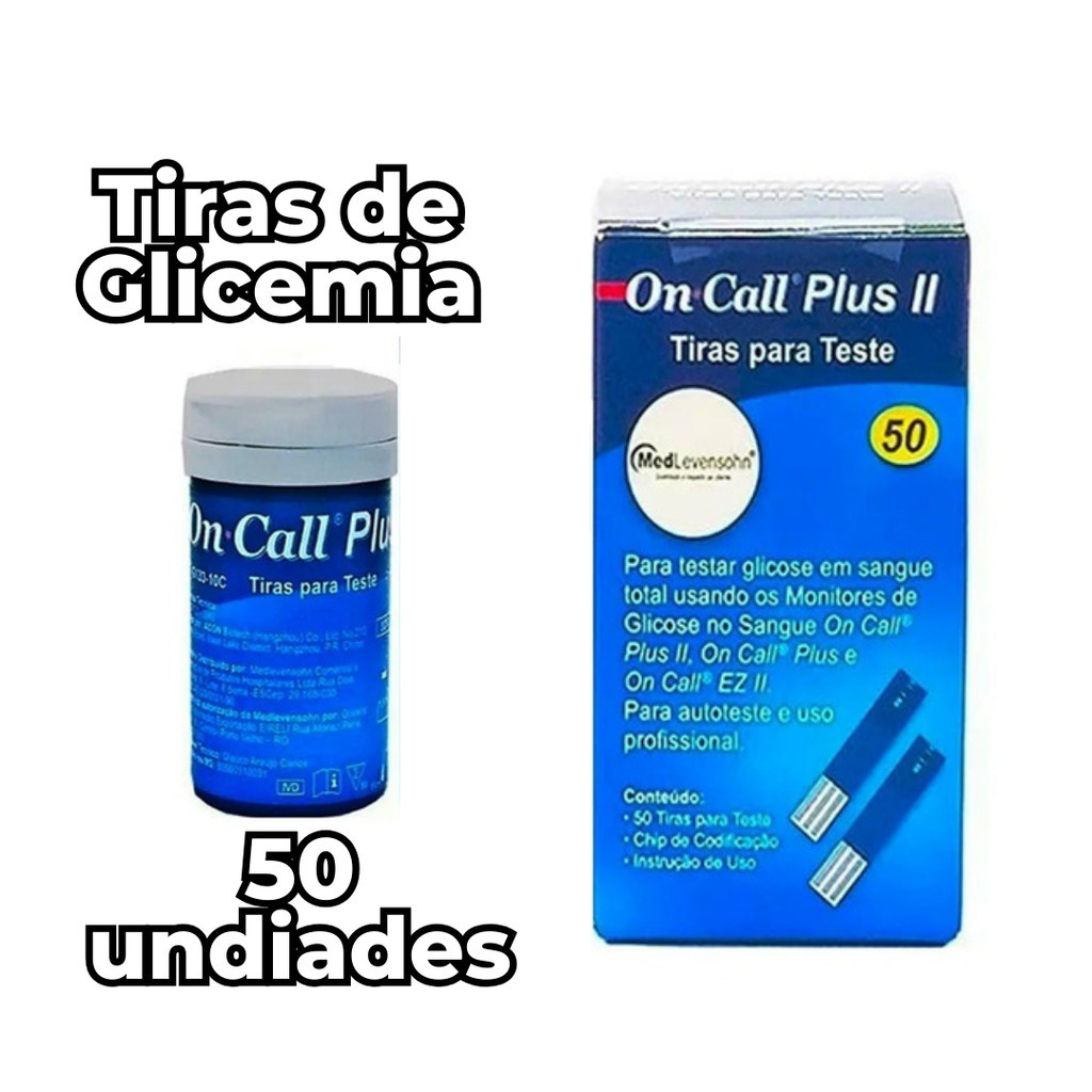 50 Fitas para Teste de Glicose On Call Plus II Teste de Glicemia ...