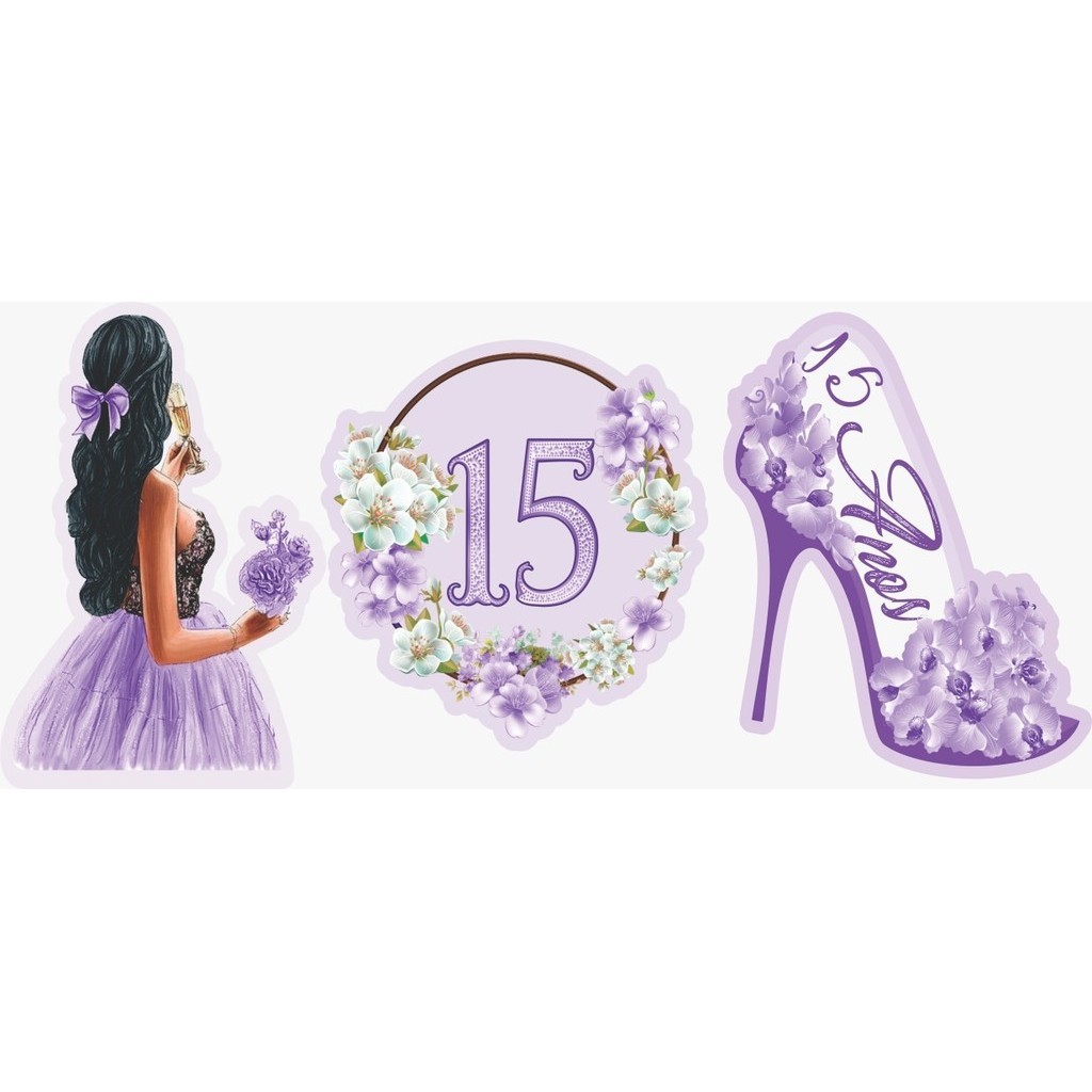 Kit Display de Mesa 6 Pcs Festa 15 Anos Roxo Cab. Escuro MDF | Shopee ...