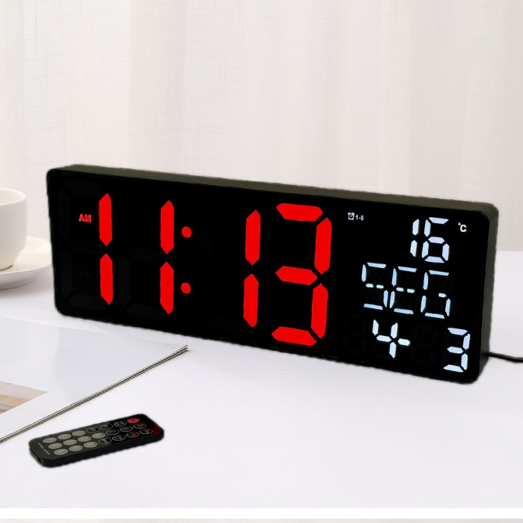 Relógio De Parede e Mesa LED Digital Com Luzes Ambiente Termômetro Data Alarme Controle | Shopee ...