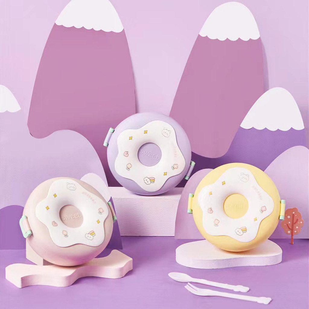 Lancheira Rosquinha Bento Crianças Conjunto Colheres Bebê Caixa Almoço ...