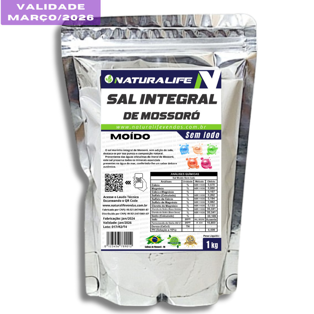 Sal Marinho Integral Sem Iodo 1 kg Moído | Shopee Brasil