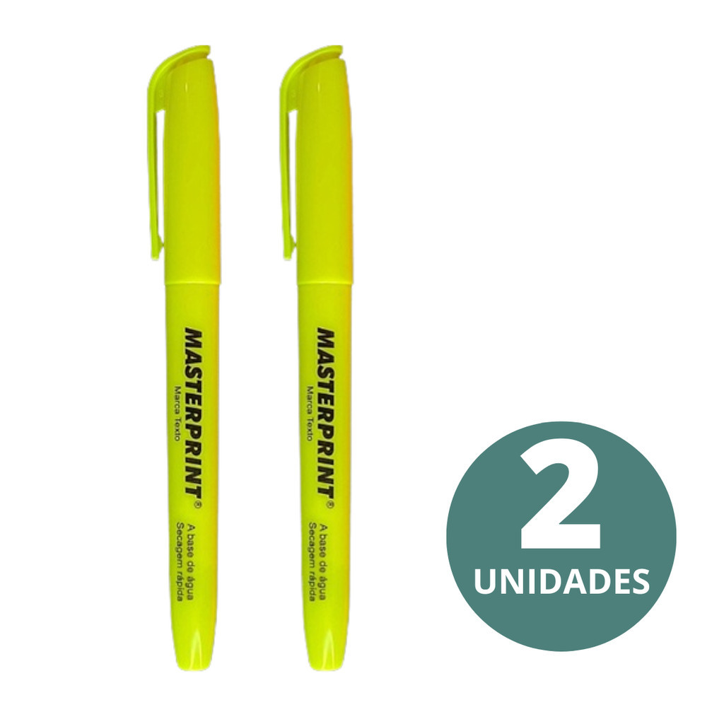 Kit Com 2 Canetas Marca Texto Amarelo Neon Masterprint Secagem Rápida ...