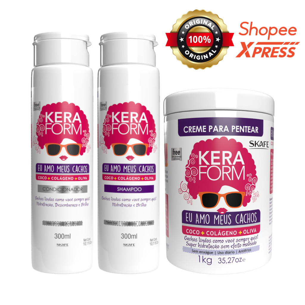 Kit Shampoo Condicionador Creme de Pentear Keraform Eu Amo Meus Cachos ...