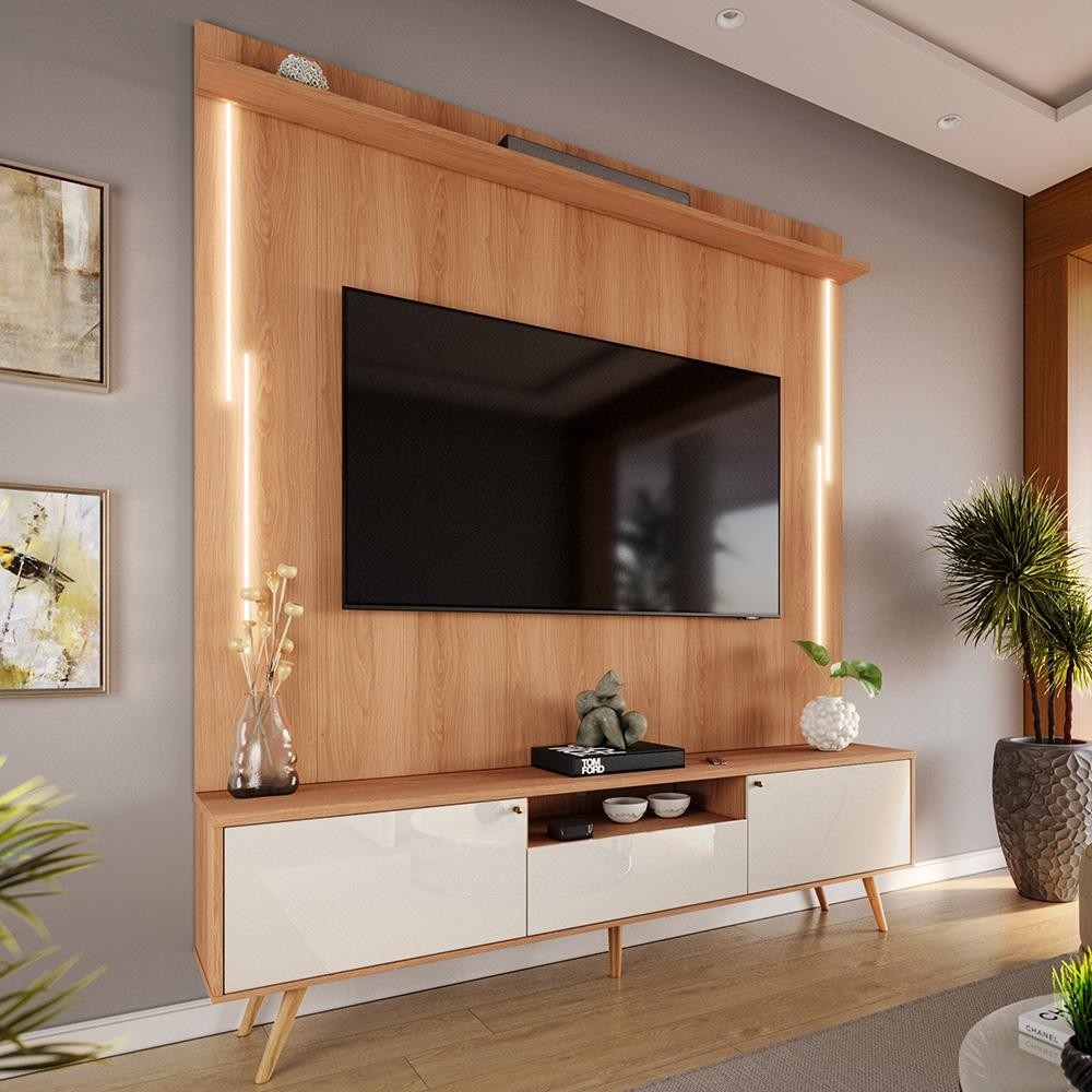 Rack 2 Portas e 1 Gaveta com Painel Com Led para TV 70 Polegadas Sevilla 183cm | Shopee Brasil