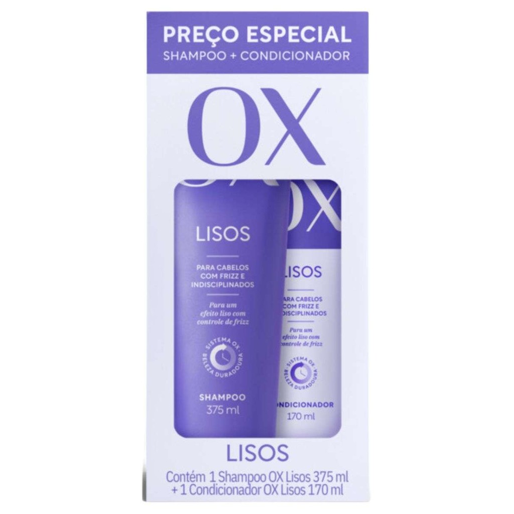 Kit Shampoo 375ml + Condicionador 170ml OX Lisos | Shopee Brasil