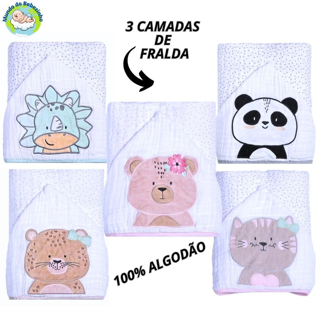 TOALHA PAPI FRIENDS 3 CAMADAS DE TECIDO SOFT INFANTIL BEBÊ 90cmX75cm C ...