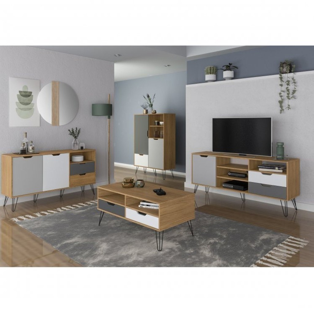 Conjunto Sala de Estar Rack para TV até 55 Polegadas Buffet Bar e Mesa ...