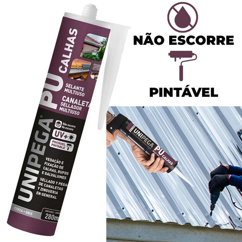 Cola Pu Calhas Adesivo Cinza 400g Unipega Rufos Canaletas Selante ...