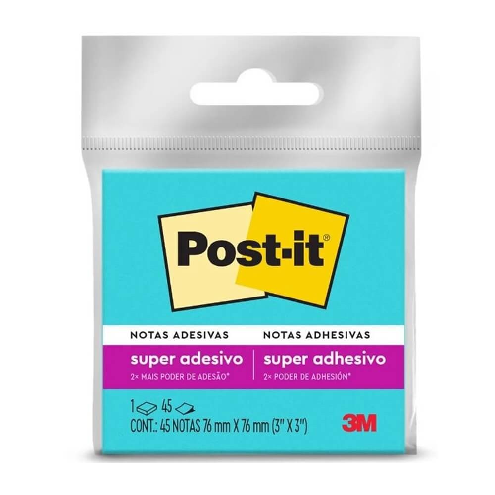 Notas Adesivas Post-It 76 x 76mm 45 Folhas Azul Neon - 3M | Shopee Brasil