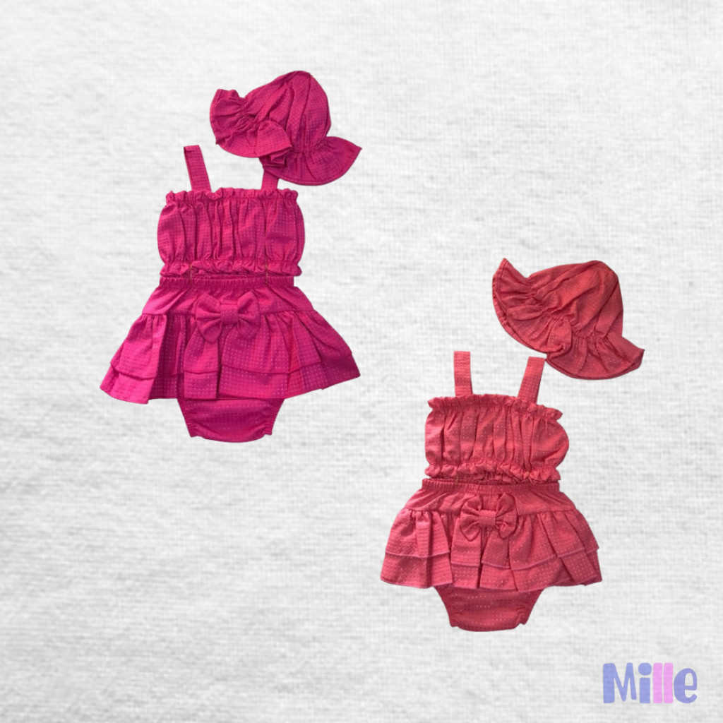 Conjunto Banho De Sol Moda Praia Bebe Bunda Rica Croped + Chapeu ...