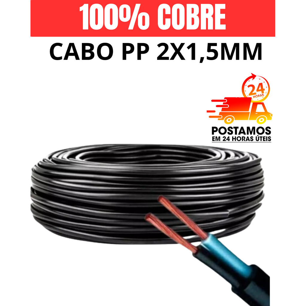 CABO PP 1,5MM FLEXÍVEL CABO PP 2X1,5MM FIO PARA EXTENSÃO ROLO 10 METROS ...