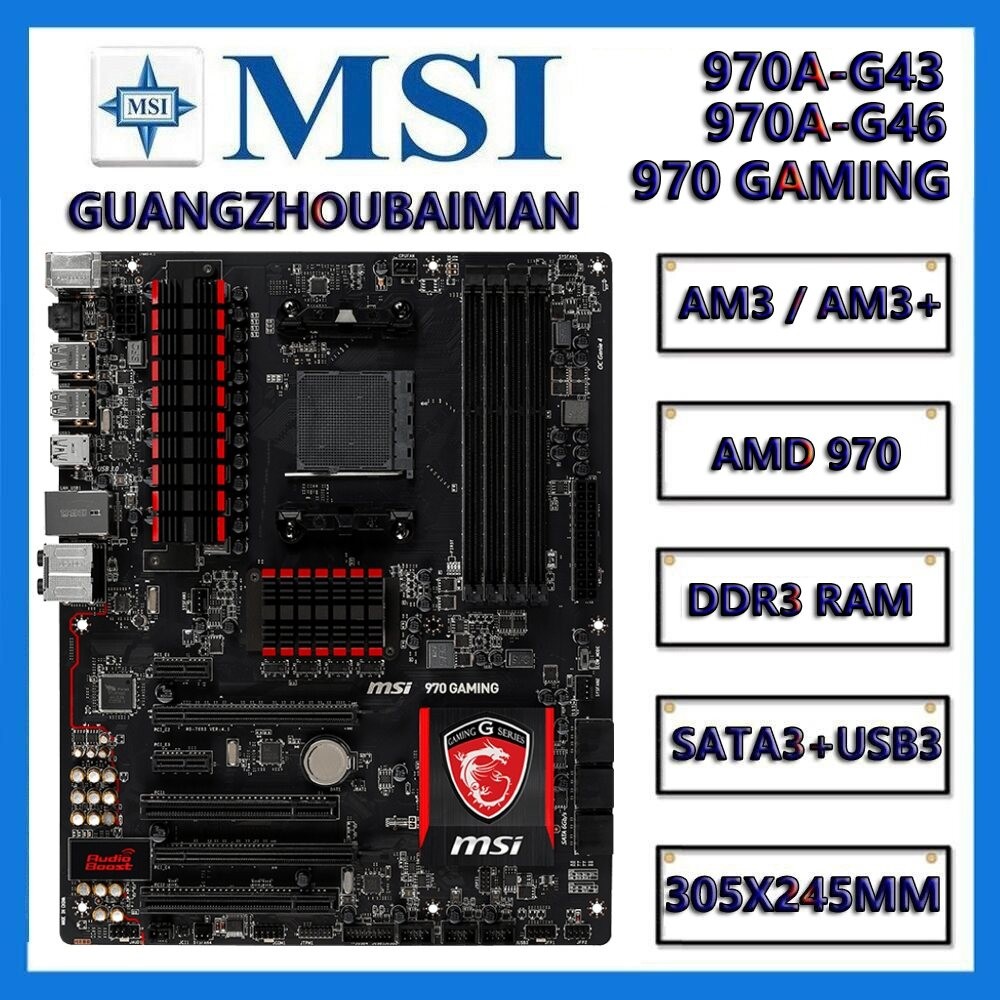MSI 970-GAMING 970A-G46 G43 AMD 970 AM3 AM3 + Placa-Mãe DDR3 USB3.0 SATA3 ATX 32G | Shopee Brasil