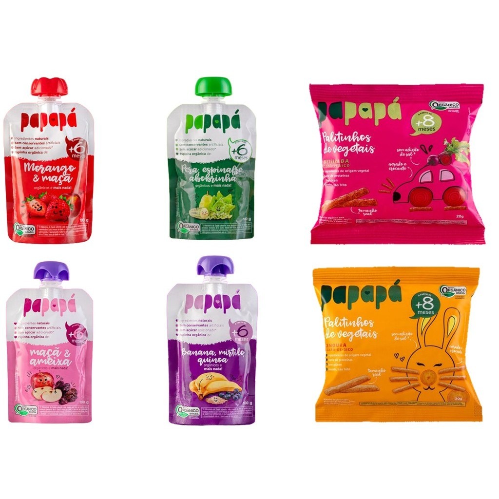 kit 4 papinhas organicas papapa 2 palitinhos vegetais bebe | Shopee Brasil