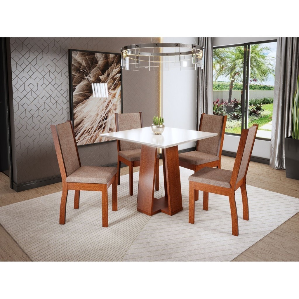 Conjunto Sala de Jantar Mesa Luci 90cm Tampo MDF com 4 Cadeiras Viena ...