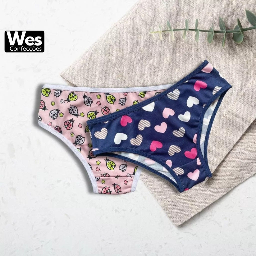 Kit 10 e 20 Calcinhas Tanga Infantil Estampadas Com Viés Colorido ...