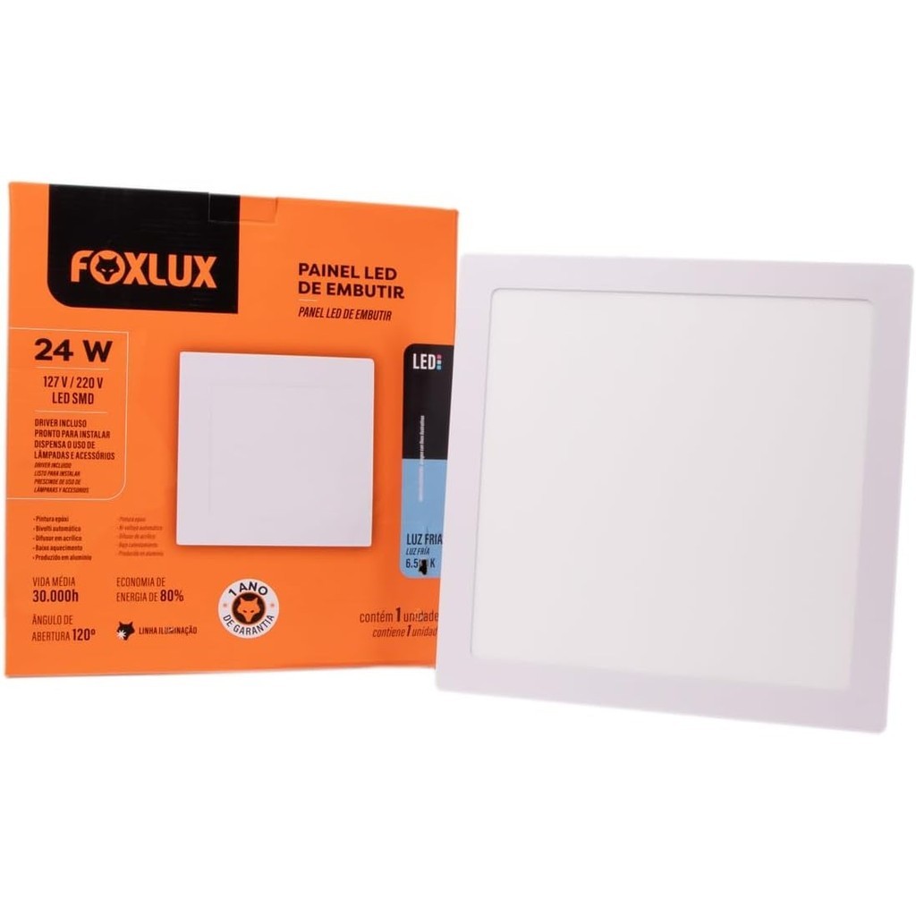 Luminária Painel Led SMD Embutir 24w 6500k Bivolt Foxlux | Shopee Brasil