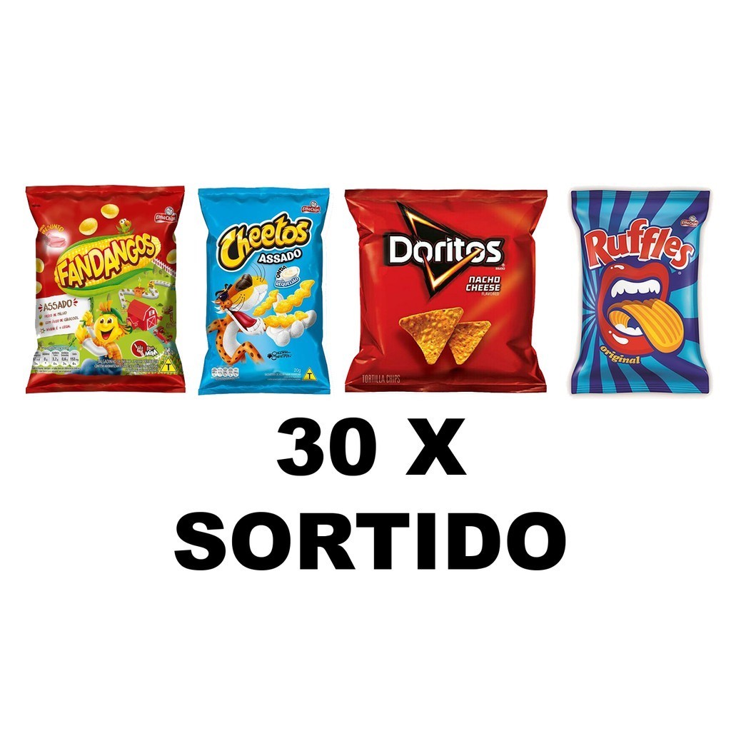 30 Mini Biscoitos Salgadinho Stiksy Fandangos Cheetos Ruffles Doritos 22g | Shopee Brasil