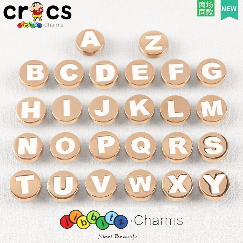 Jibbitz Para Crocs Acessórios Gold Color A-Z Jibbitz For Crocs Charms ...