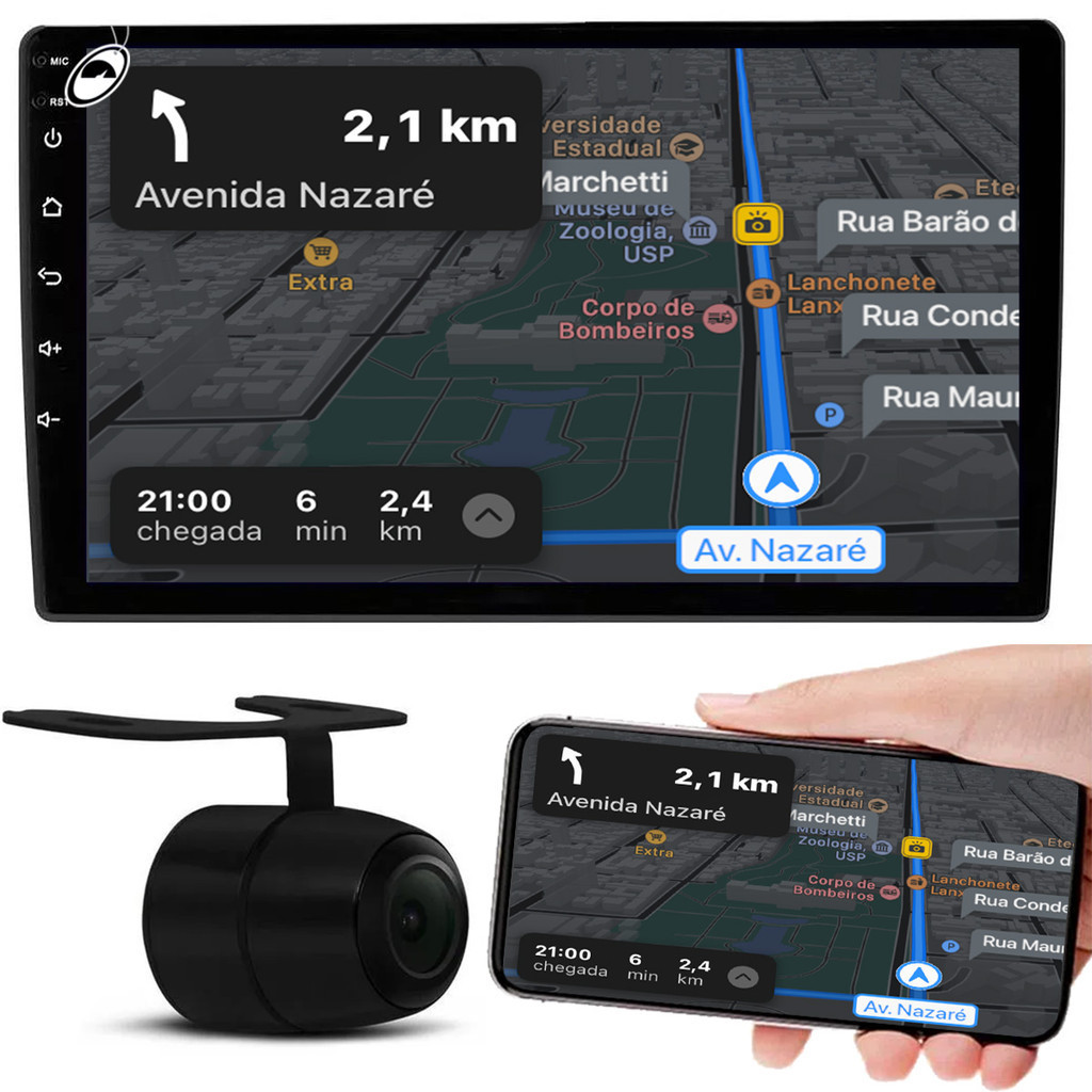 Multimídia 9" Polegadas Android Premium Plus+ E-Tech 4GB + 64GB + Câmera de Ré | Shopee Brasil