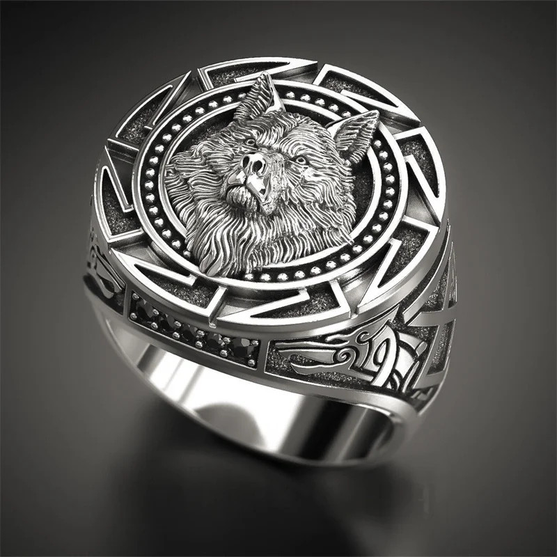 Anel De Alívio Vintage Antigo Cabeça De Lobo Para Homens Viking Gótico ...