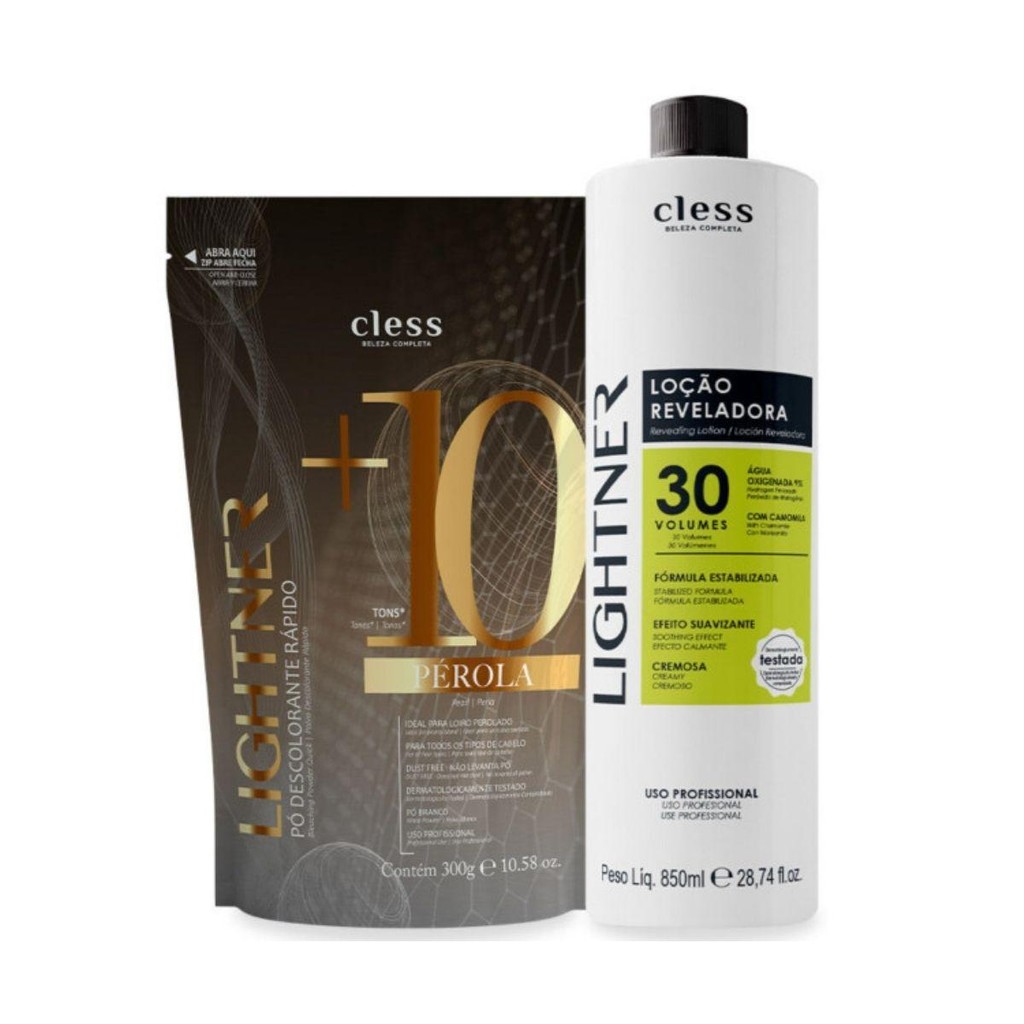 Kit Lightner 2pc (Agua Oxigenada 30vol 850ml + Pó Descolorante 300g ...