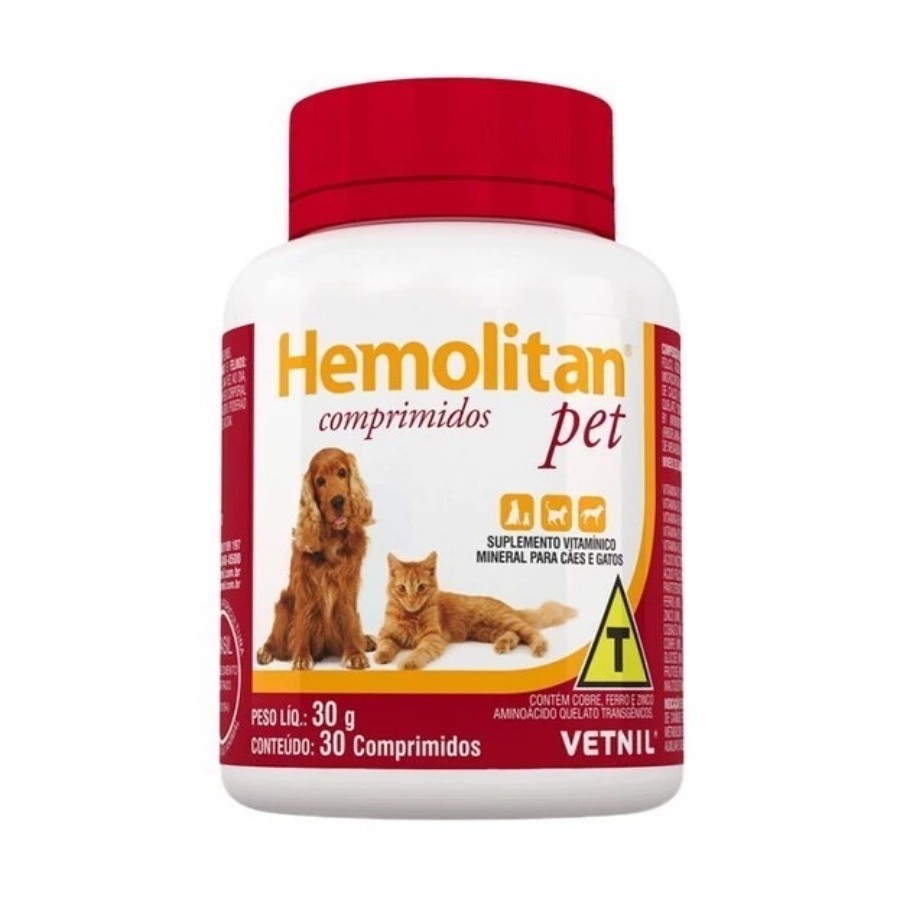 Hemolitan Pet 30 COMPRIMIDOS Suplemento Vitamínico Para Cães E Gatos ...