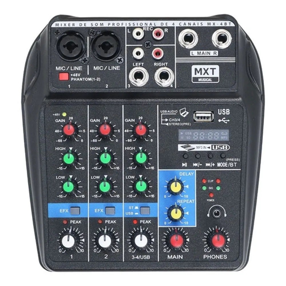 MESA DE SOM INTERFACE 4 CANAIS MXT MX-4BT USB E BLUETOOTH | Shopee Brasil