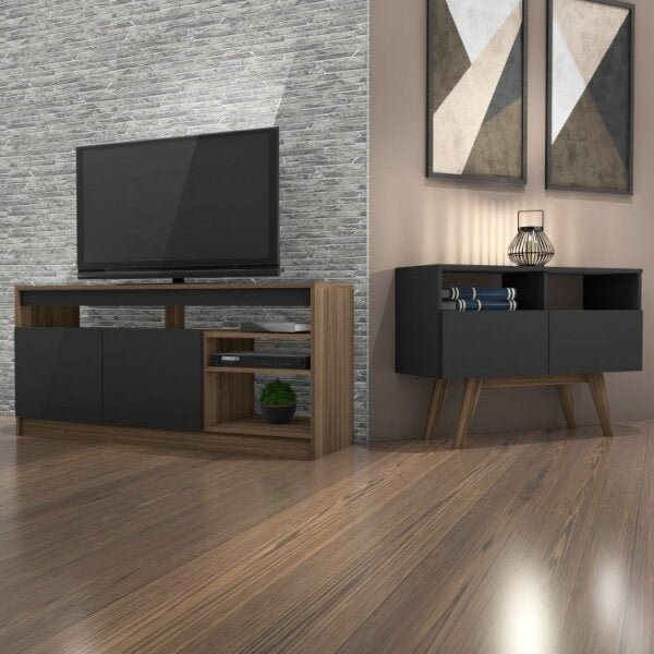 Conjunto Rack para TV até 48 Polegadas 2 Portas e Aparador 2 Portas 2 Prateleiras Viena | Shopee ...