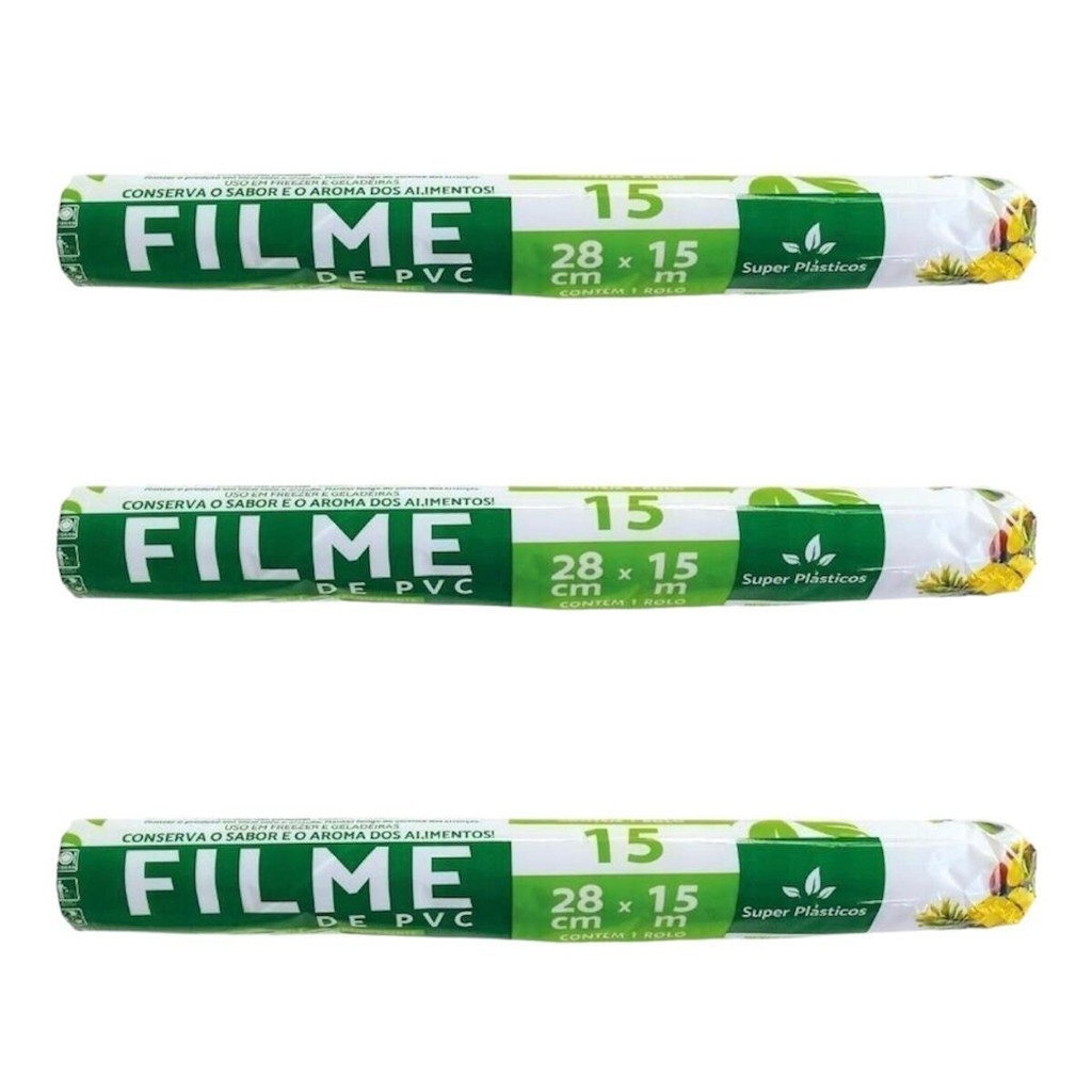 Kit 03 Un Filme PVC Super Plasticos 28cm x 15m | Shopee Brasil