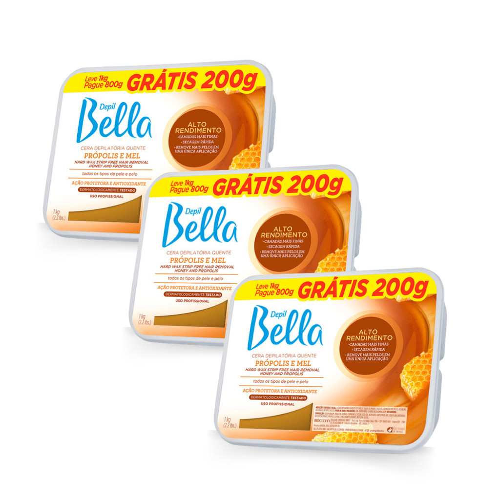 Kit Depil Bella Cera Própolis e Mel 1kg - 3 unidades | Shopee Brasil
