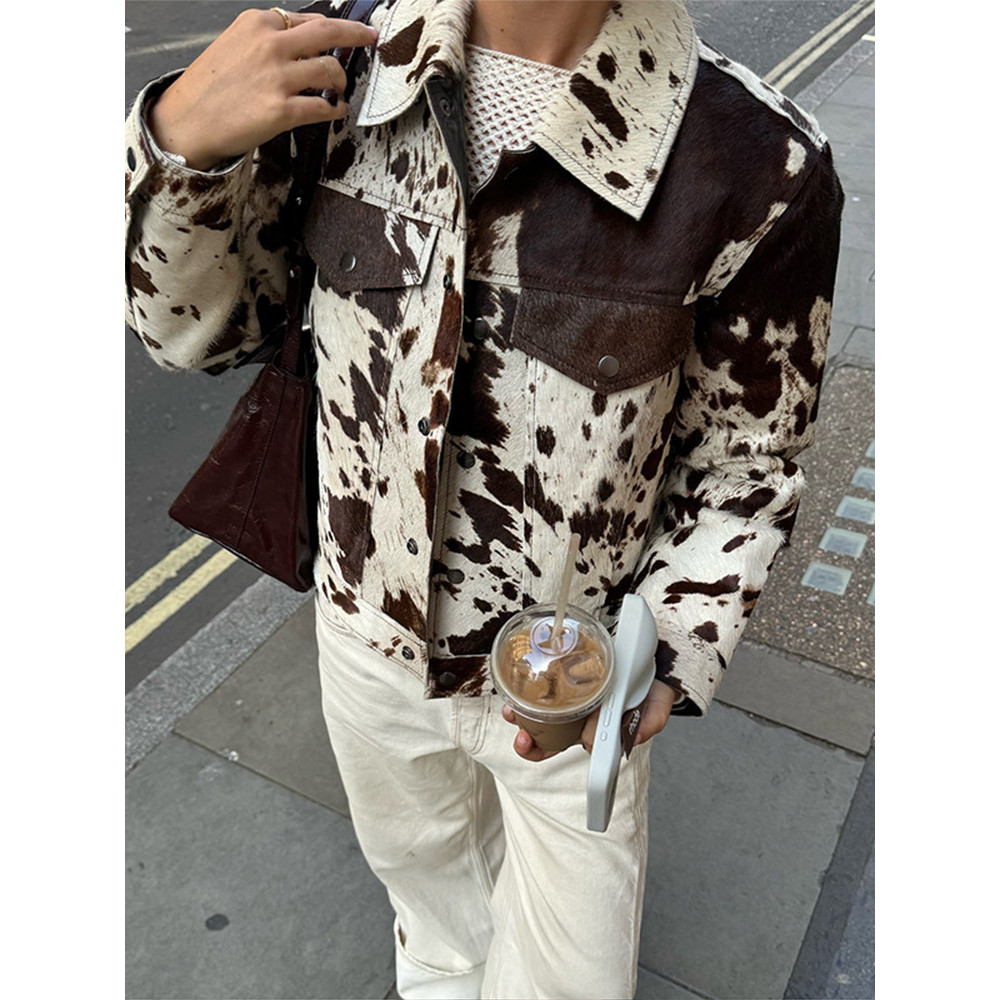 Verdadeiro tiro lapela impressão de mangas compridas jaqueta jaqueta europeus e americanos moda ...