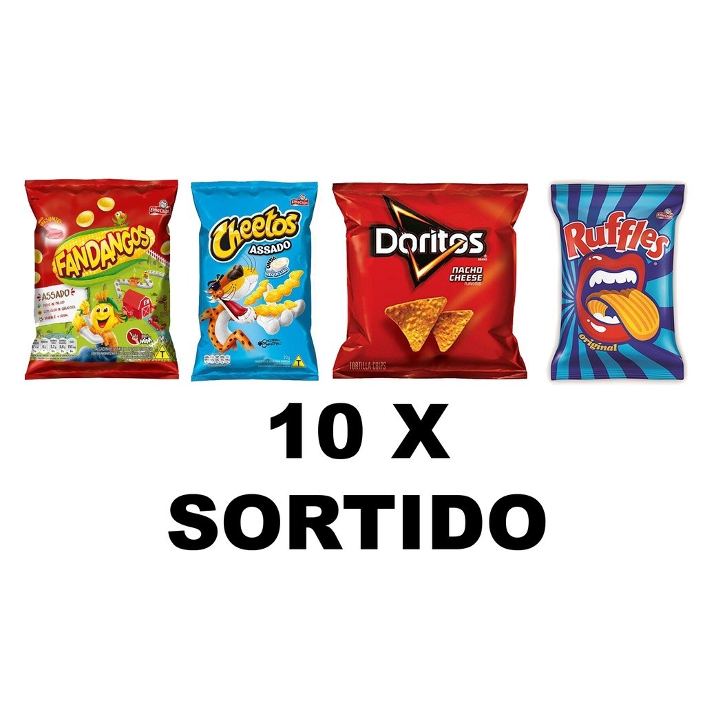 Kit 10 Mini Biscoitos Salgadinho Elma Chips Fandangos Cheetos Ruffles Doritos Pepsico | Shopee ...