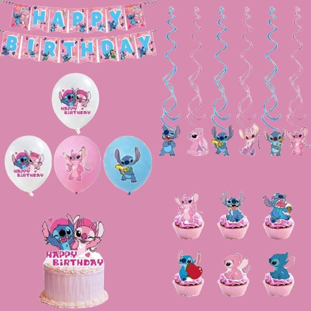 Pink Stitch Decorations Happy Birthday Backdrop Banner Disposable Set ...