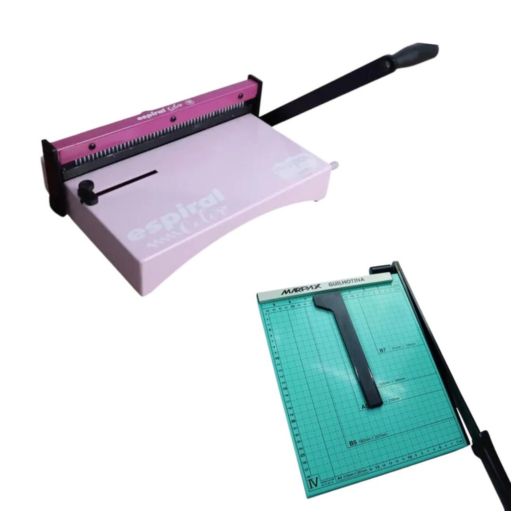 Kit Encadernadora Espiral Color Rosa + Guilhotina Verde Marpax | Shopee ...